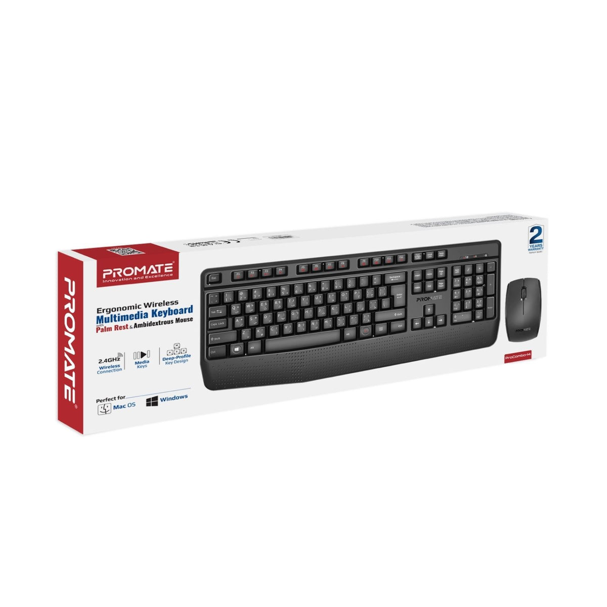 PROMATE Wireless Ergonomic Keyboard & Contoured Mouse (Pro# PROCOMBO-1 ...