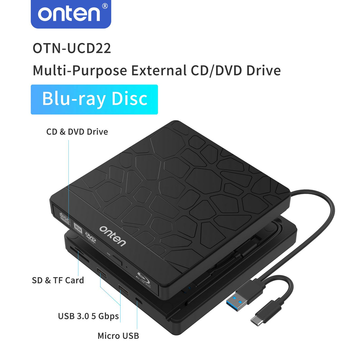 USB-A / USB-C 6-in-1 Multi-Purpose External CD/DVD Room Drive (Pro# CO ...