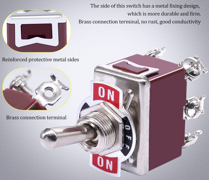 DPDT ON-OFF-ON (Centre-Off) Heavy Duty Toggle Switch 15A 250VAC / 3 Po ...
