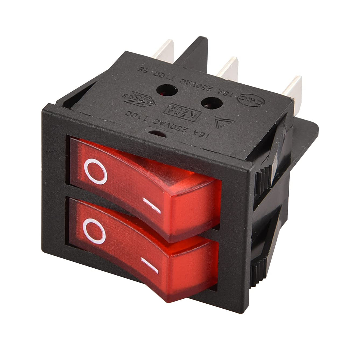 240V 15A DUAL SPST ON-OFF Illuminated Rocker Switch- Red 6 Pin (Large ...