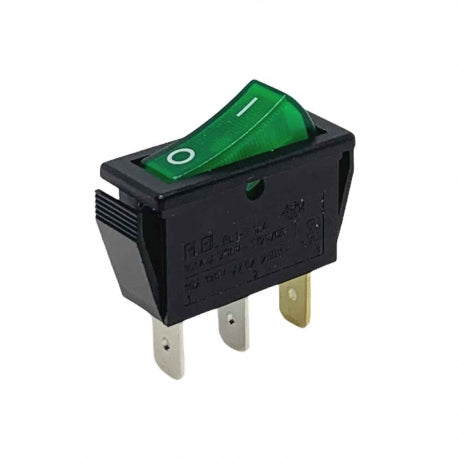 240V 15A SPST ON-OFF Illuminated Rocker Switch- Green 3 Pin (Pro# SWT1 ...